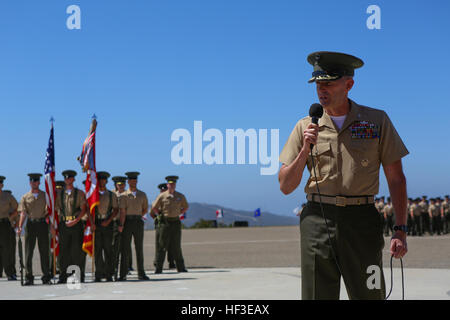 Colonel Jason Q. Bohm, 5th Marine Regiment commanding officer, delivers ...
