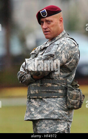 Command Sergeant Major Brian Meyers peers at the assembling ...