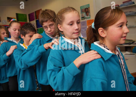 Students in class 7a at John Cabot Academy, Bristol, UK, using massage ...