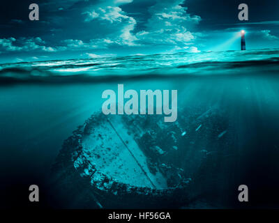 Shipwreck is illuminated by the lighthouse Stock Photo - Alamy