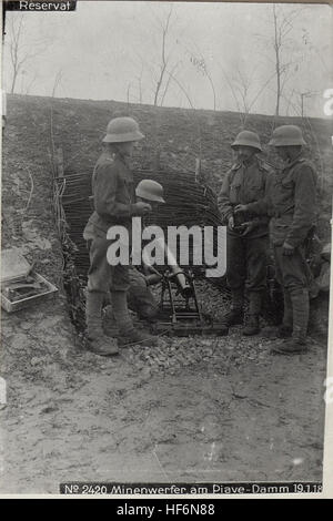 Mine thrower at Piave Dam, January 14, 1918, Piave Front, First World ...