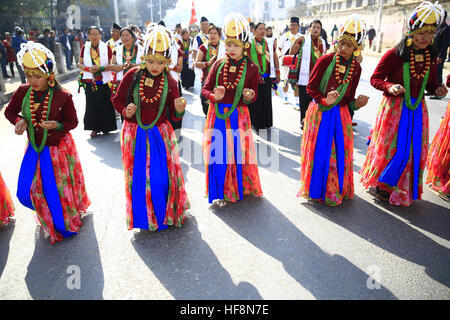 Kathmandu, Nepal. 30th Dec, 2016. Nepalese people from ethnic Gurung ...