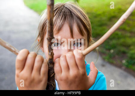 Portrait of caucasian girl of six years looking at camera on white ...