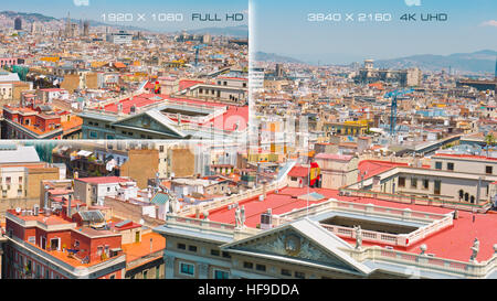4K Ultra HD vs Full HD 1920x1080 comparison tv resolution Stock Photo ...