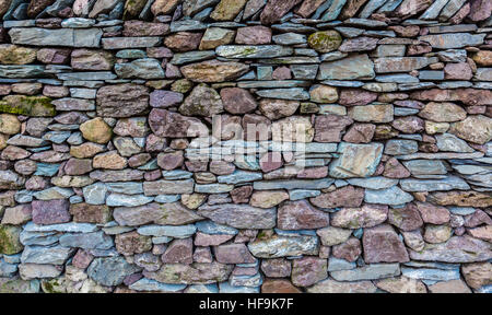 lakeland stone slate dry stone wall with fields and hills near grasmere ...