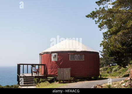 Yurt style tents at Treebones Resort with balcony above National ...