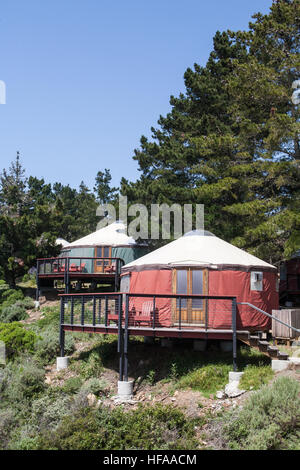 Yurt style tents at Treebones Resort with balcony above National ...