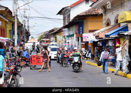 Busy street in central Managua, capital of Nicaragua, Central America ...