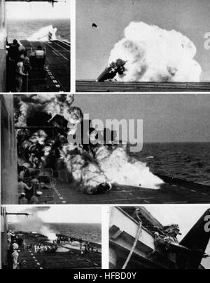 F9F ramp strike aboard USS Midway (CVB-41) 1951 Stock Photo - Alamy