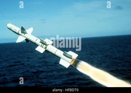 A view of a Talos surface-to-air missile, gaining altitude after being ...