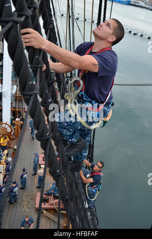 A Chief Select climbs the main mast during a training exercise in ...