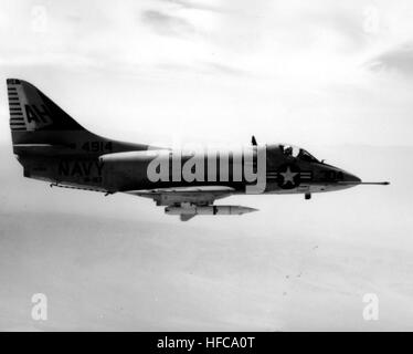 A Marine A-4 Skyhawk aircraft is shown in flight over South Vietnam ...