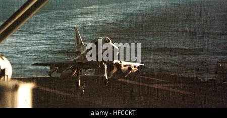 A-4E Skyhawk of VA-45 lands on USS Intrepid (CVS-11) c1973 Stock Photo ...