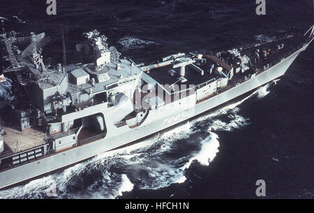 An aerial starboard close-up view of a Soviet Kara class guided missile ...