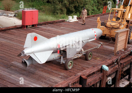 A P-15 SS-N-2c Styx SSM is unloaded from the No. 4 missile tube aboard ...