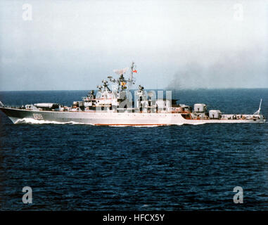 A port bow view of a Soviet Krivak class guided missile frigate ...