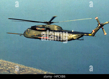 An air-to-air left side view of an RH-53D Sea Stallion helicopter ...