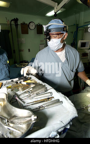 US Navy Cmdr. ship's surgeon, and Hospital Corpsman 1st Class perform a ...