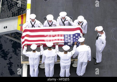 Burial-at-sea ceremony aboard the Nimitz-class aircraft carrier USS ...