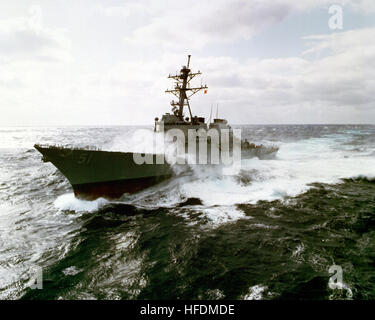 Port bow view of the Arleigh Burke Aegis type guided missile destroyer ...