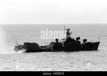 A starboard quarter view of the coastal patrol ship USS CYCLONE (PC-1 ...