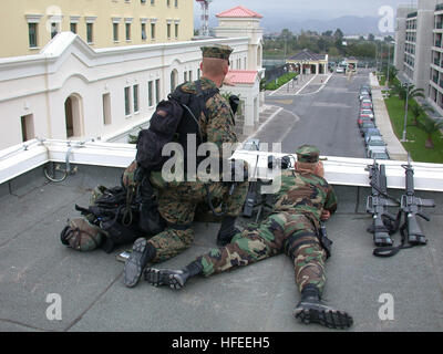 US Navy A marine supervises lookout watch Pfc. Steve Snell, from Kansas ...