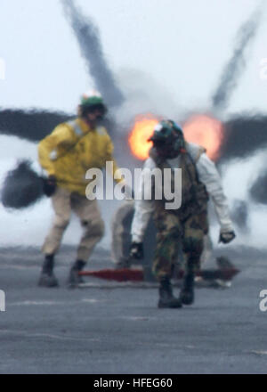 US Navy Final Checker flight deck personal give final clearance to ...