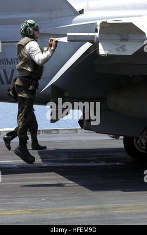 US Navy Final checkers jump to check the wing of a F-A-18F Stock Photo ...