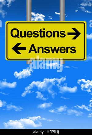Answers and question road sign Stock Photo - Alamy