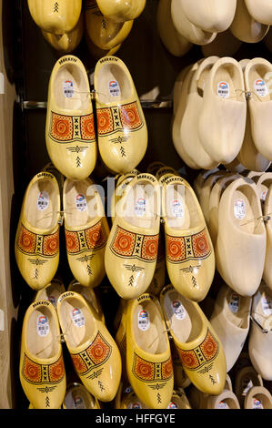 Decorative and plain wooden clogs on display in a shop in Amsterdam ...