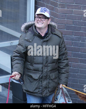 Alan Carr and his three dogs outside ITV Studios Featuring: Alan Carr ...