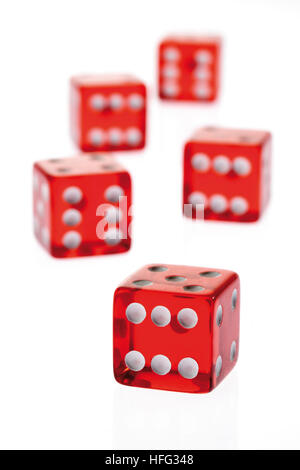 Red Dice. Throwing dice with spots of one to six on its sides Stock ...
