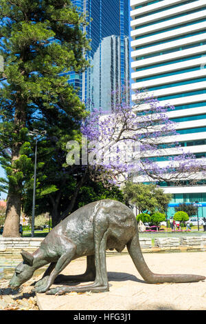 A bronze sculpture of a kangaroo in the CBD of Perth, Western Australia ...