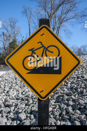 Downhill Steep Biking Warning Sign Stock Photo - Alamy