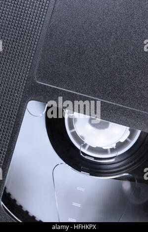Old reel tape recorder. Detailed view of the internal structure of an ...