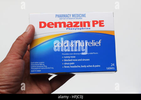 Demazin Cold and Flu Relief Tablet isolated against white background ...