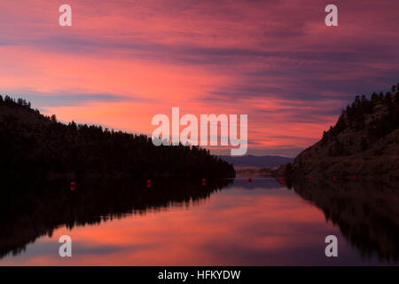 Hauser Lake dawn from Hauser Dam, Helena National Forest, Montana Stock ...
