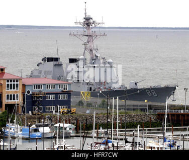 The USS Astoria, a United States Navy cruiser, is pictured anchored in ...