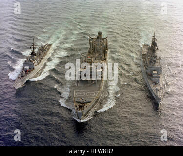 A bow view of the replenishment oiler USS KALAMAZOO (AOR-6) conducting ...