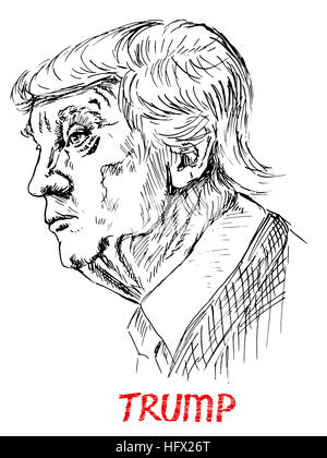 Portrait of Donald Trump, simple lines drawing illustration Stock Photo ...