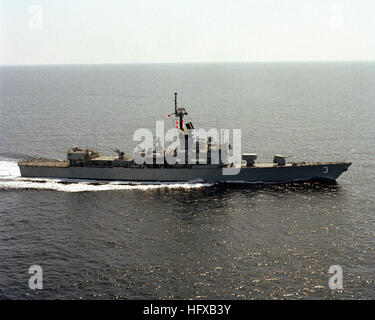 A starboard beam view of the frigate USS COOK (FF-1083) underway with ...