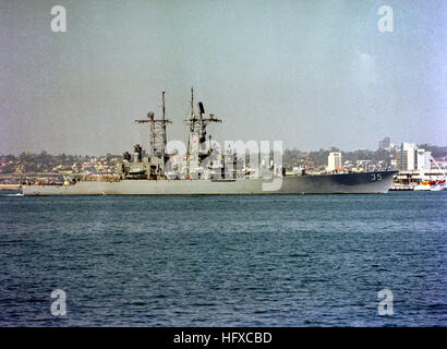 A starboard view of the nuclear-powered guided missile cruiser USS ...
