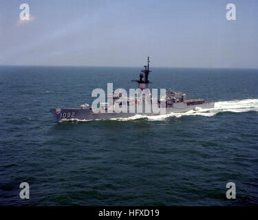 A port bow view of the frigate USS KIRK (FF 1087) entering port at ...