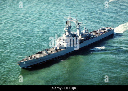 An elevated port bow view of the nuclear-powered guided missile cruiser ...
