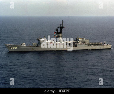 A port beam view of the frigate USS CAPODANNO (FF 1093) underway. The ...
