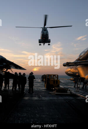 An SA-330 Puma helicopter delivers supplies from the Military Sealift ...