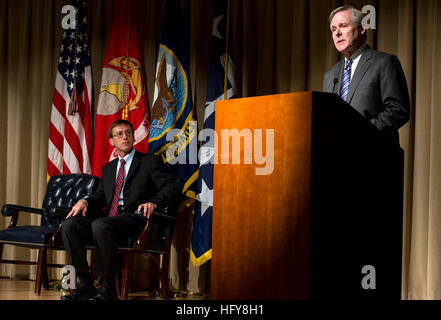 Secretary of the Navy the Honorable Sean J. Stackley, left, speaks to ...