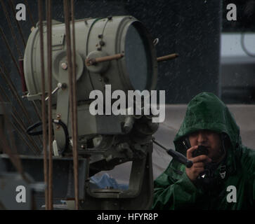 US Navy Watch standers in flight deck control monitor the position and ...