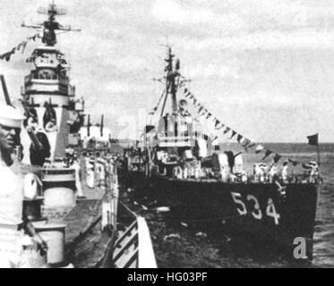 USS McCord (DD-534) alongside of USS Quincy (CA-71) in July 1952 Stock ...