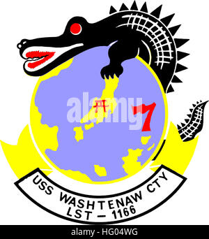 The tank landing ship USS Washtenaw County (MSS-2) operates off ...